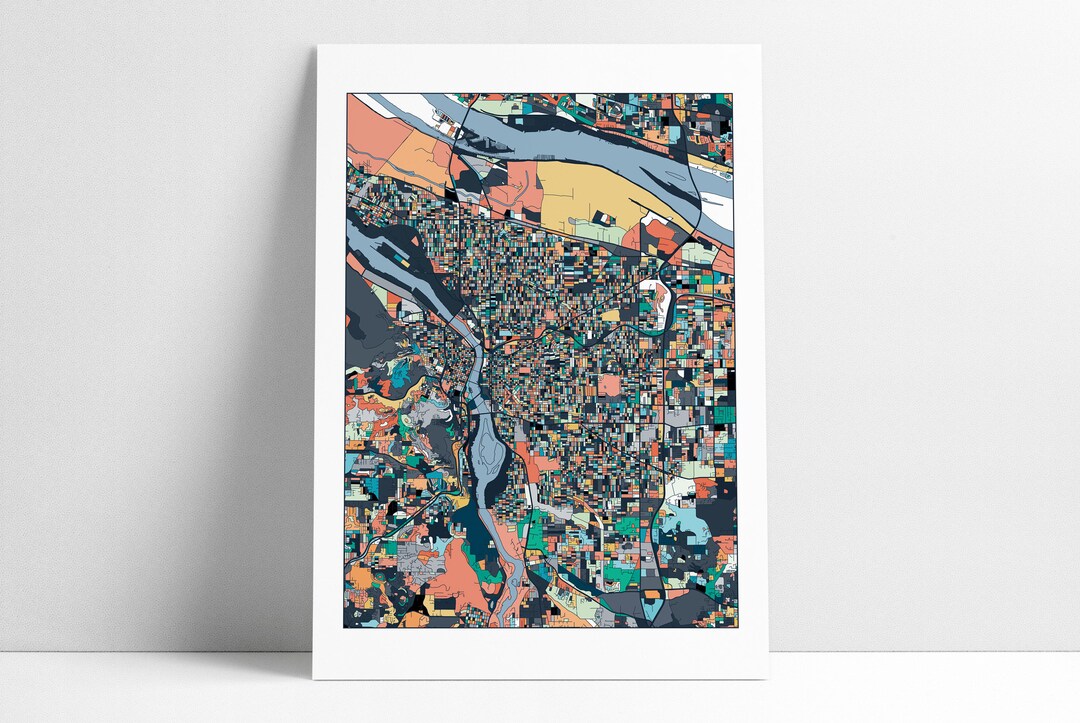 Portland Oregon Map Art Print: Colorful Abstract City Streets - Etsy