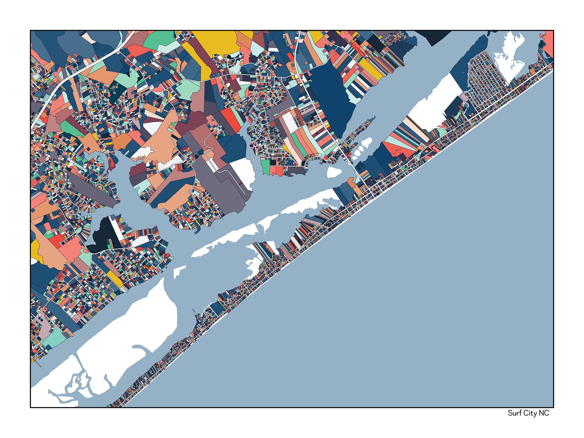 Surf City NC Beach House Map Print Poster Surf City Map | Etsy