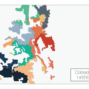 Colorado 14ers Map Art Poster Print, Adventure Map, Fourteeners, 14ers ...