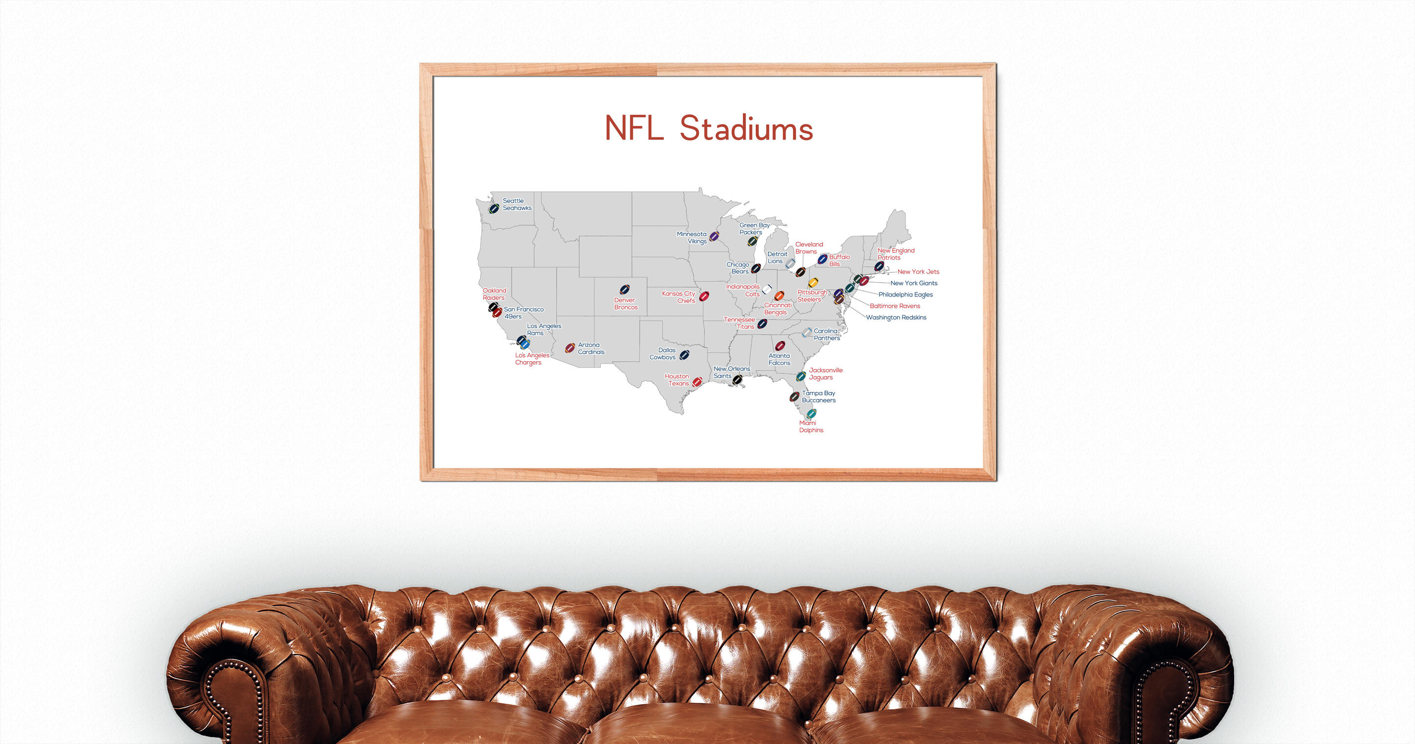 Mapa de estadios de la NFL Man Cave Estadios de fútbol - Etsy México