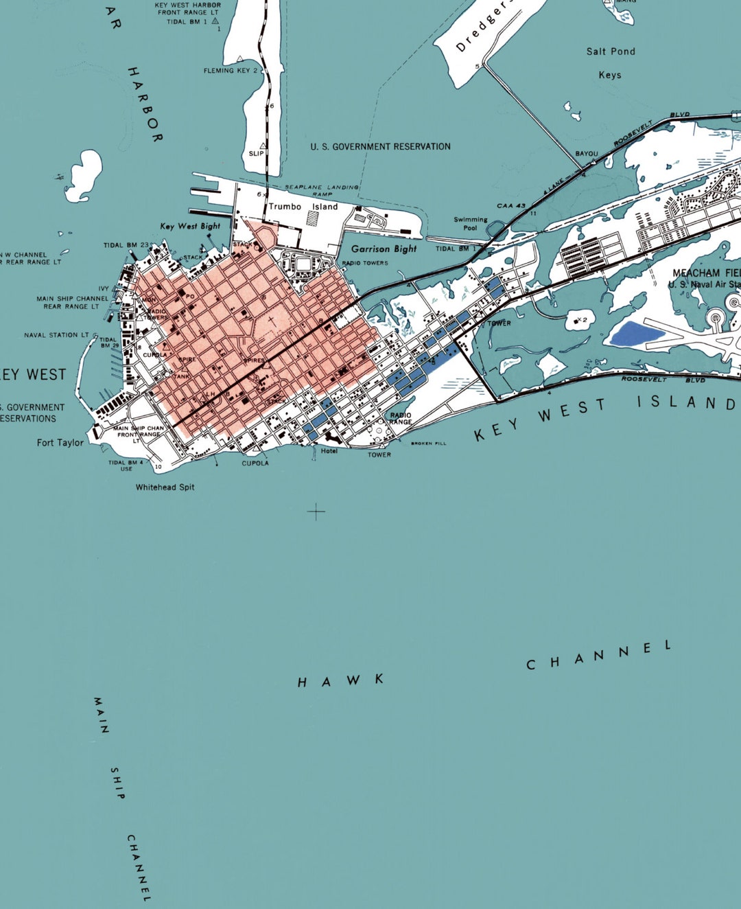 Key West Fl Map Art Poster Print, Beach House Decor, Key West Map, Key ...