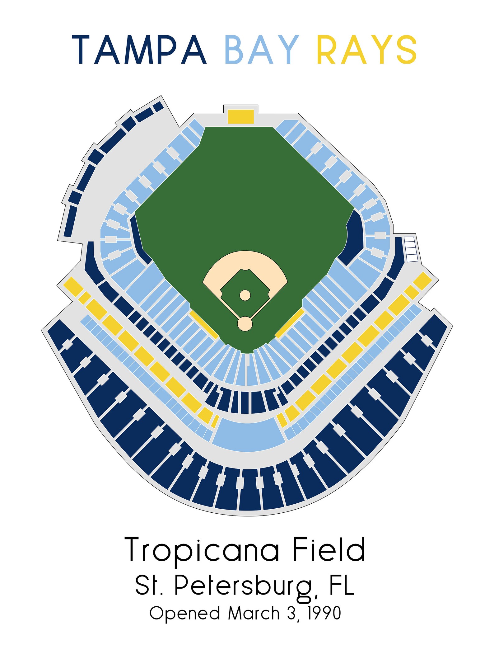 Tampa Bay Rays Stadium Map Art Print: Tropicana Field Seating Chart - Etsy