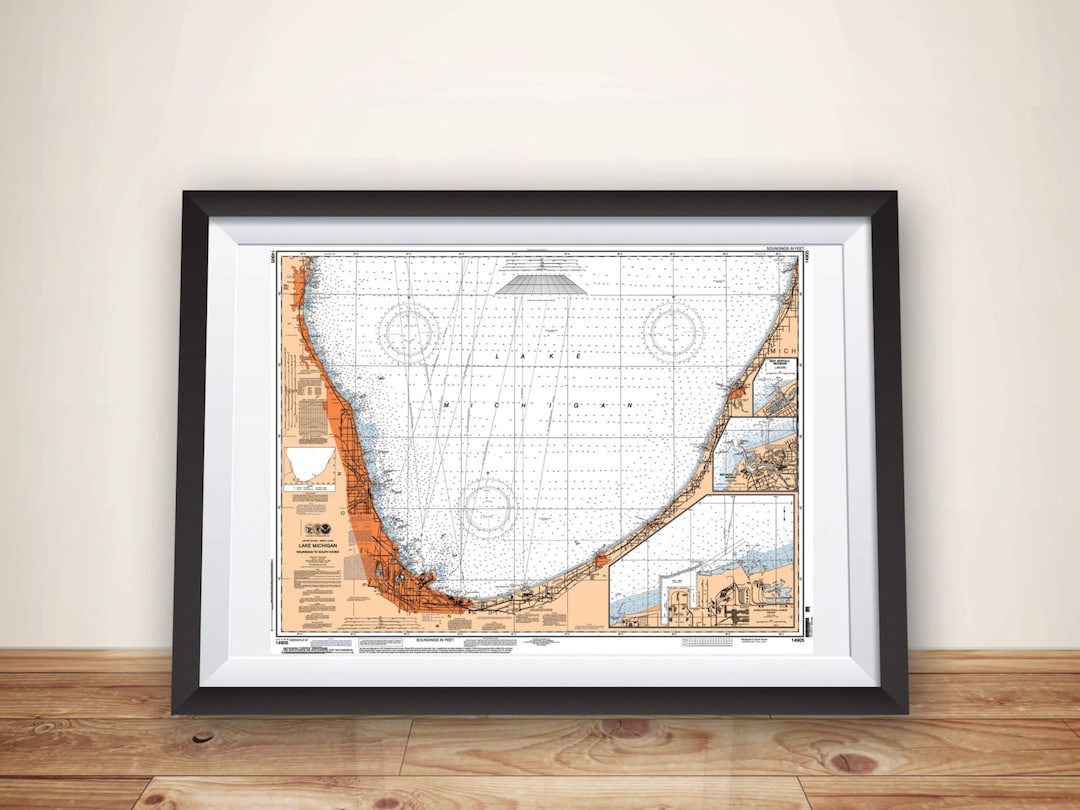 Lake Michigan Nautical Chart Map Print, Lake House Decor, Lake Michigan ...