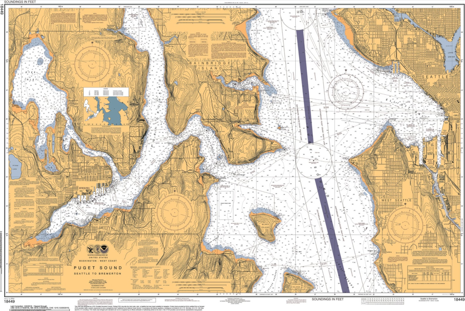 Seattle Nautical Chart Map Art Print: Puget Sound, Washington - Etsy