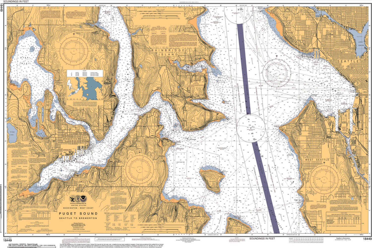 Seattle Map Art Print Seattle Washington Noaa Nautical Chart | Etsy