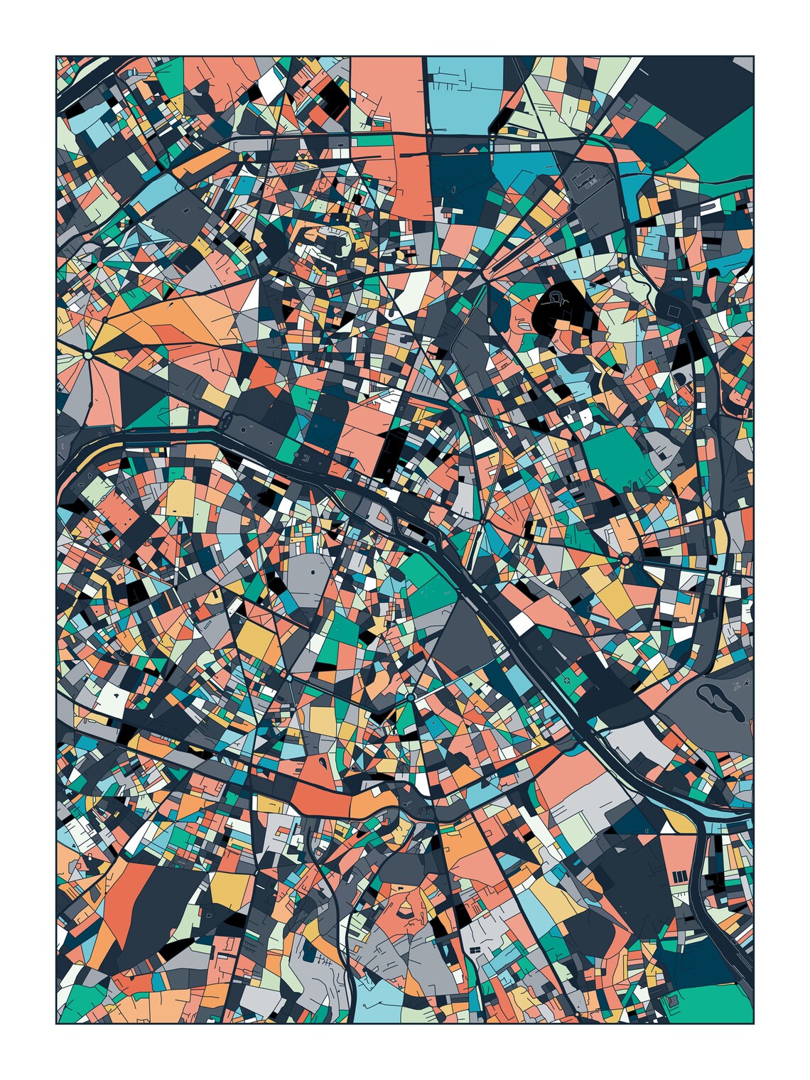 Paris France Abstract Map Art Print Valentines Day Gift Paris - Etsy