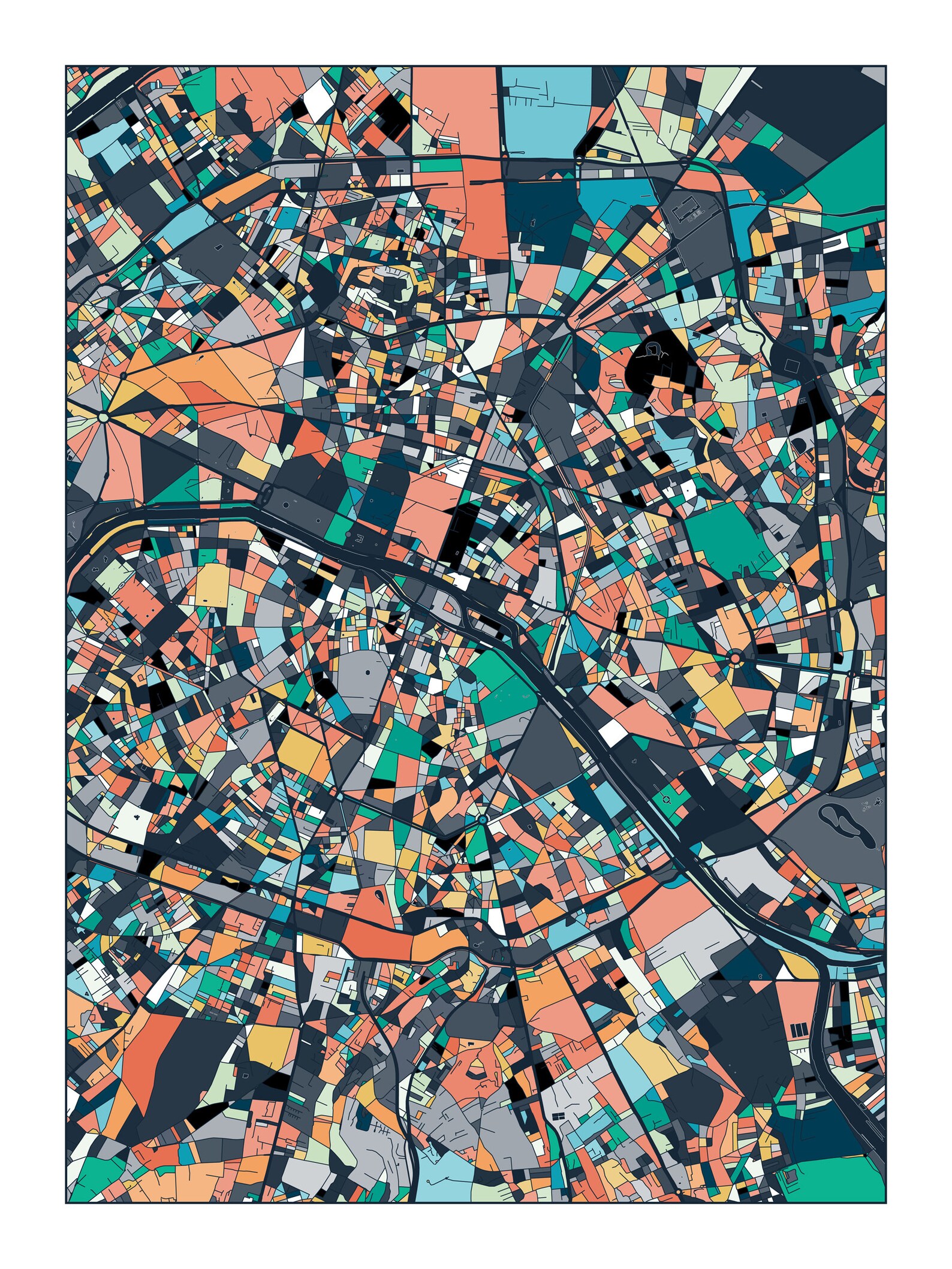 Paris France Abstract Map Art Print Valentines Day Gift Paris - Etsy