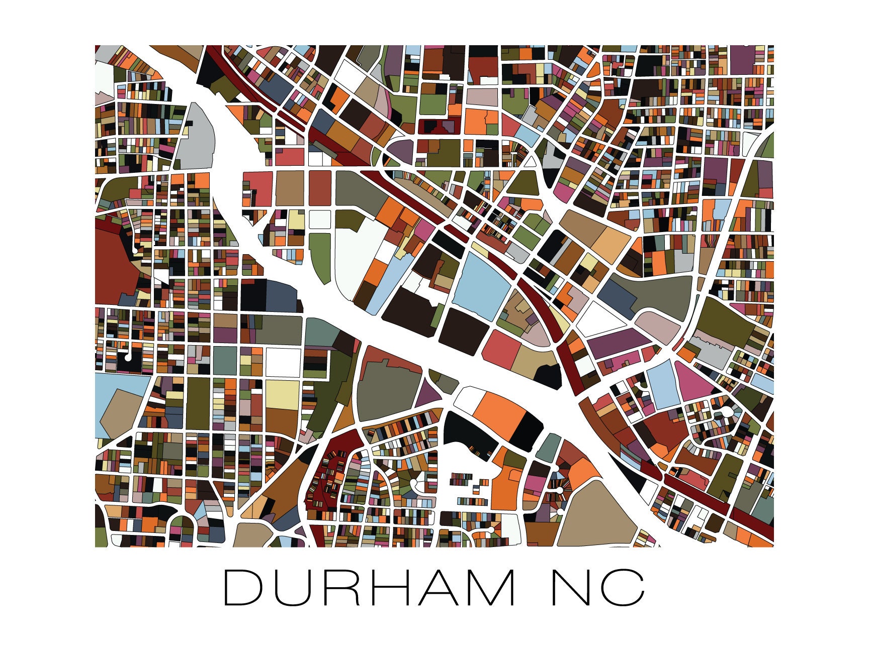 Durham NC City Map 3 Color Options Durham Art City | Etsy
