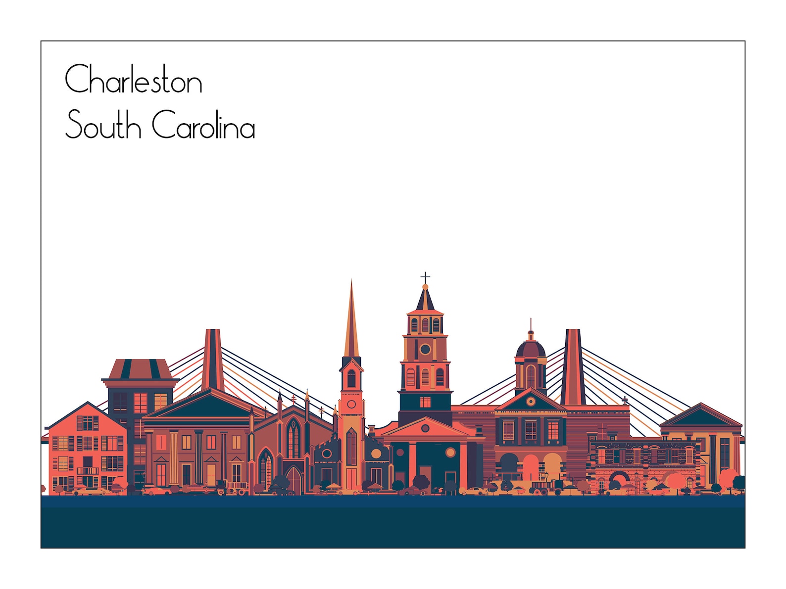 Charleston SC Cityscape Skyline Wall Art Print Home Decor | Etsy