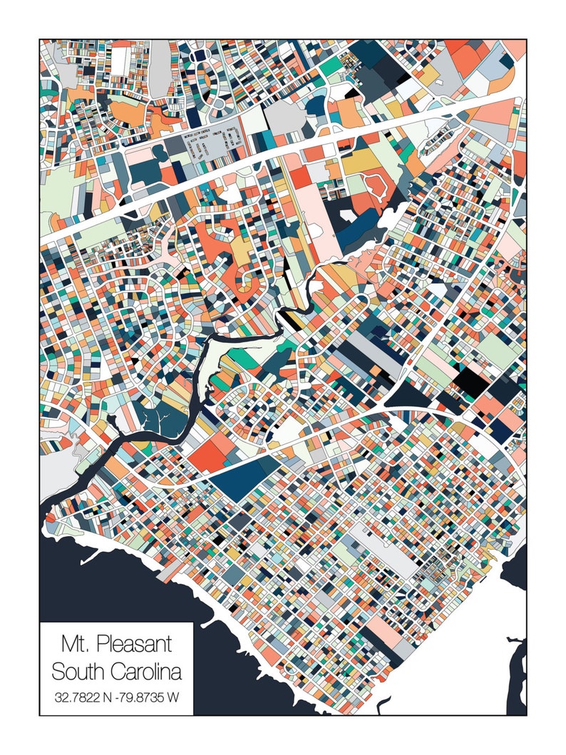 Mt Pleasant SC Charleston Map Art Mt Pleasant Map Travel | Etsy