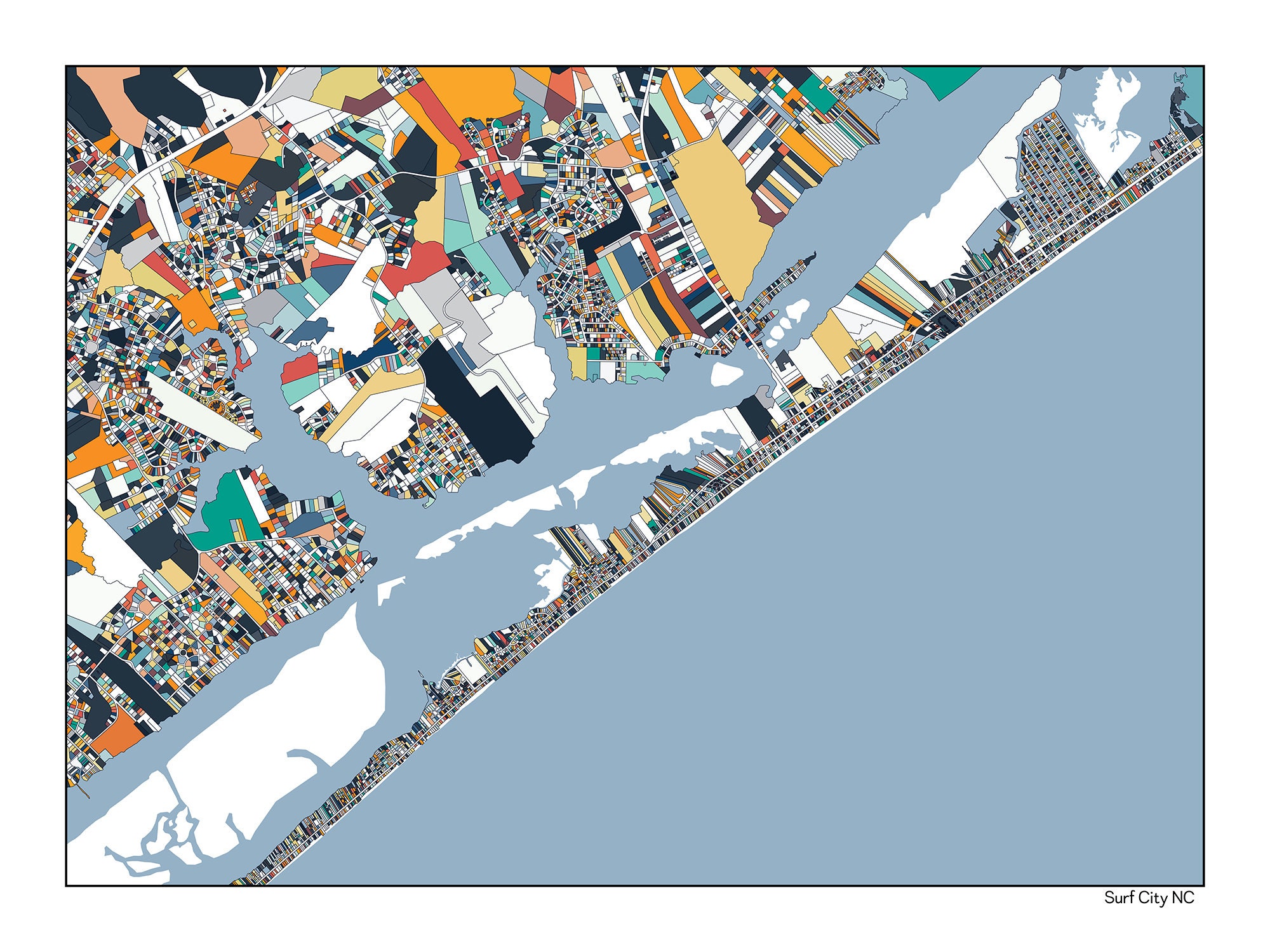 Surf City NC Beach House Map Print Poster Surf City Map | Etsy