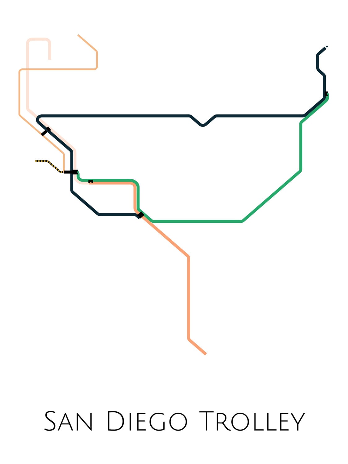 San Diego Trolley Map San Diego Trolley San Diego Map Art | Etsy