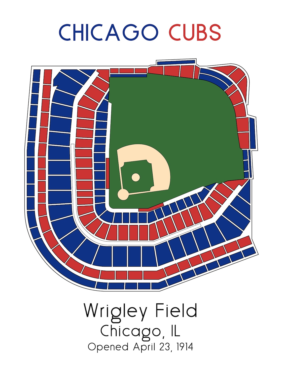 Wrigley Field Stadium Map Art Print: Chicago Cubs Man Cave Decor - Etsy