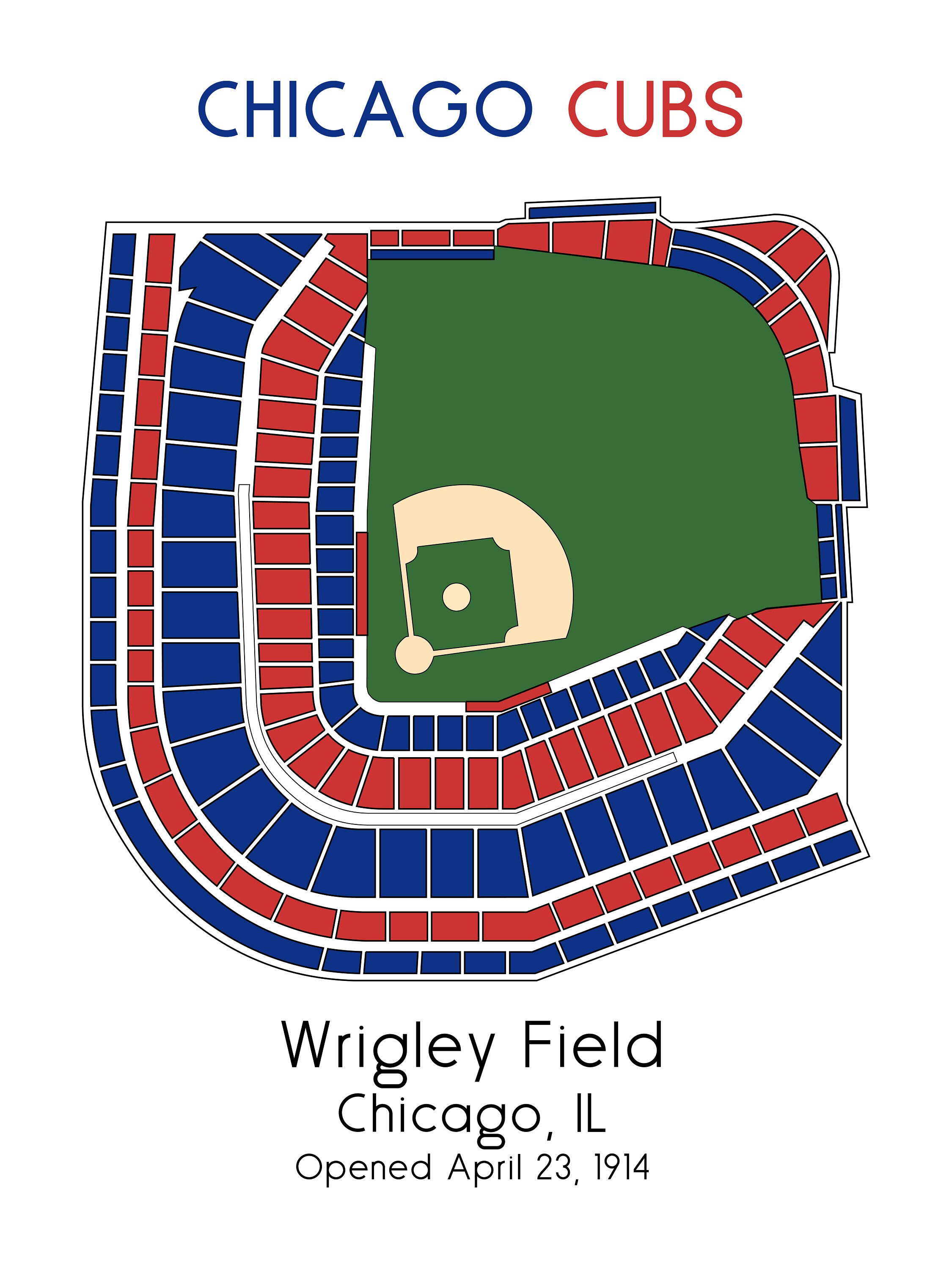 Chicago Cubs MLB Stadium Map Decor Man Cave Wrigley Field | Etsy