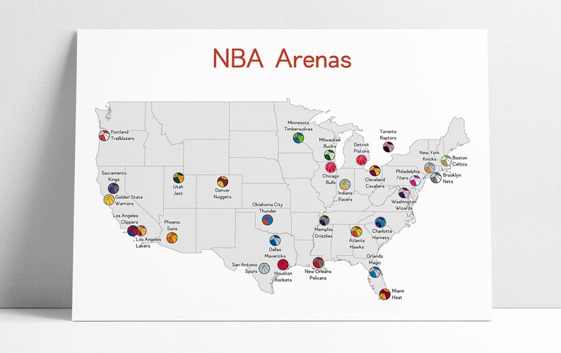 NBA Arenas Map Basketball Stadiums National Basketball - Etsy Australia