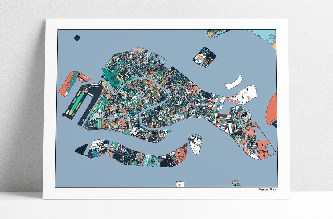 Venice Italy Map Art Print: Colorful Abstract Cityscape - Etsy