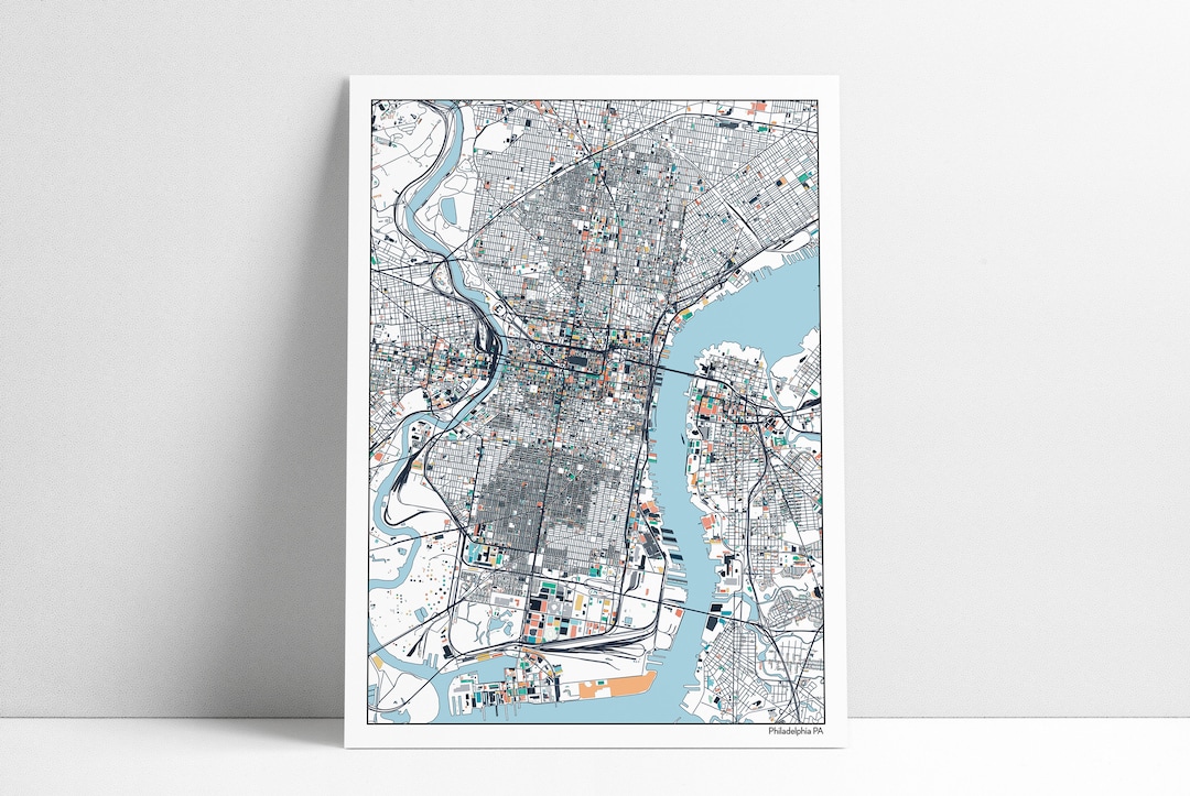 Philly City Streets Map Art Print Philadelphia PA Hometown Wall Decor ...