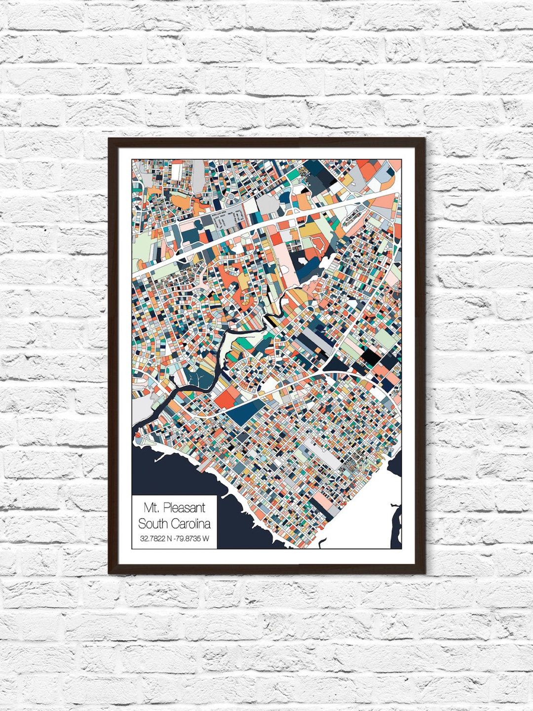 Mt Pleasant SC, Charleston, Map Art, Mt Pleasant Map, Travel Map, City ...