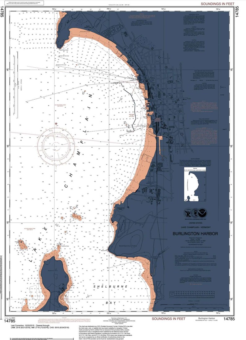 Burlington Vermont Map Art Nautical Chart Poster Print | Etsy