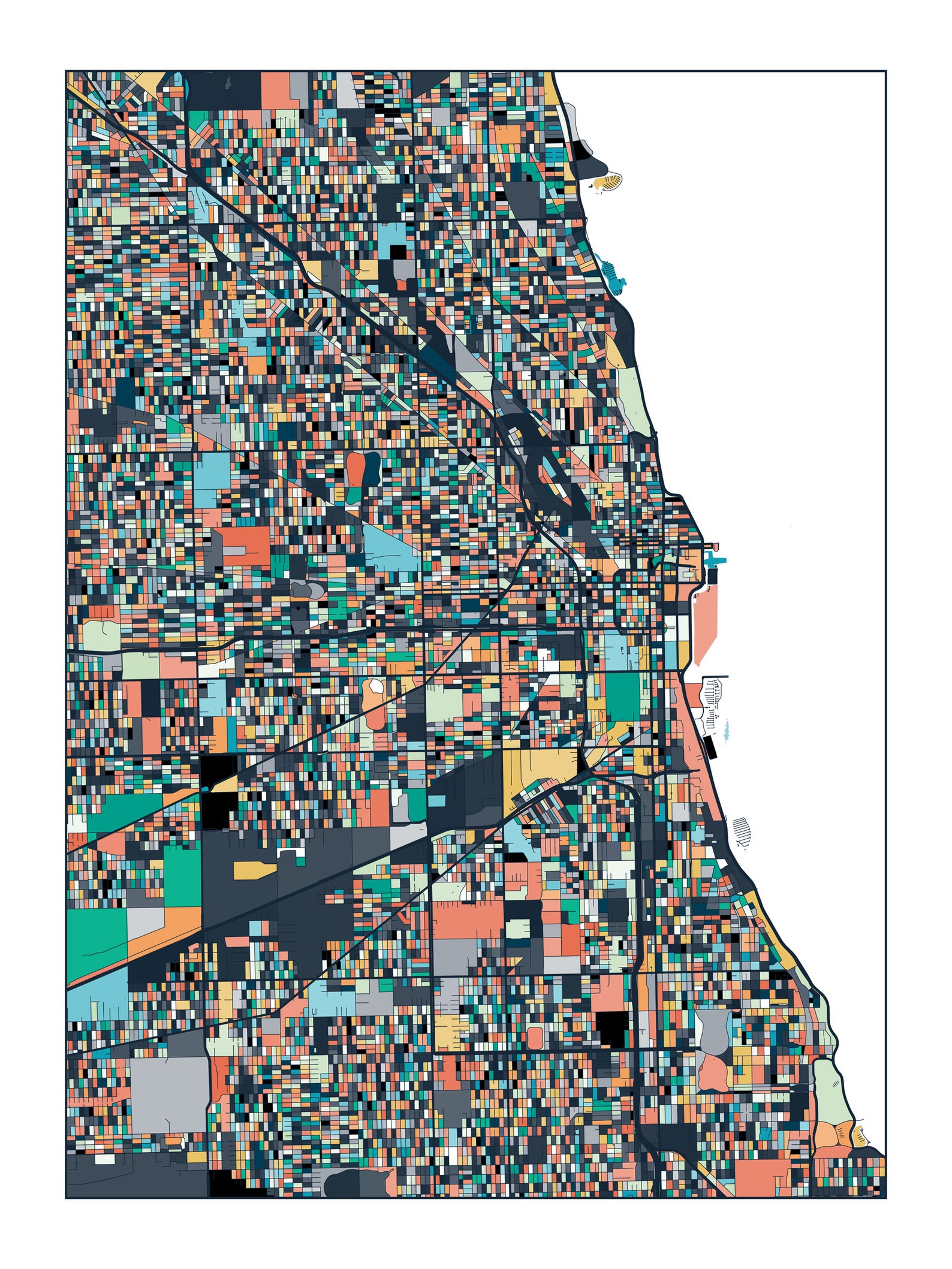 Chicago Abstract Art Travel Map Chicago Map Chicago Print - Etsy