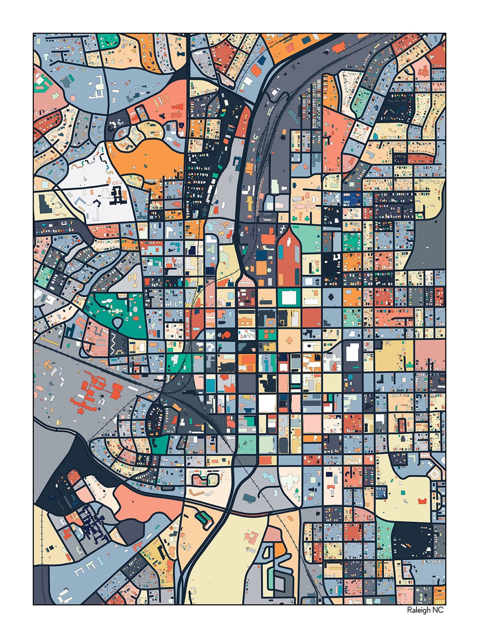 Raleigh Buildings City Streets Wall Art Map Print Poster | Etsy