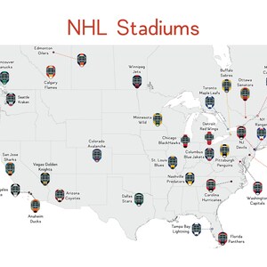 NHL Stadiums Map Hockey Christmas Gift for Him Hockey Stadiums Map Art ...