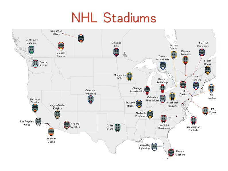 NHL Stadiums Map Hockey Christmas Gift for Him Hockey Stadiums - Etsy