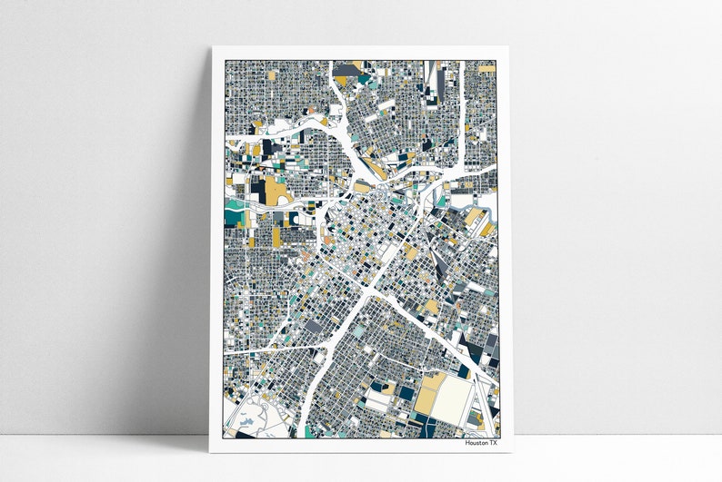 Houston Texas Map Art Print: Abstract City Streets Artwork - Etsy