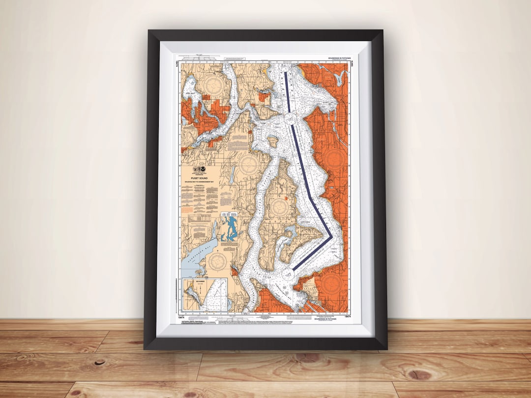 Puget Sound Seattle Nautical Chart Map Poster, Nautical Chart Print ...