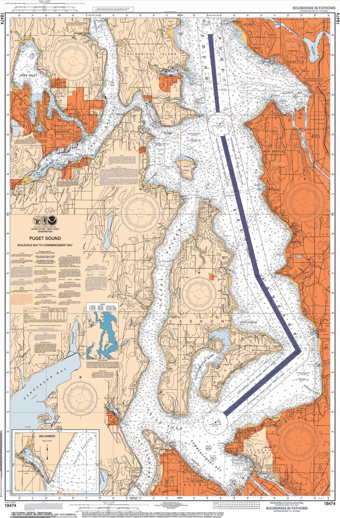 Puget Sound Seattle Nautical Chart Map Poster Nautical Chart - Etsy ...