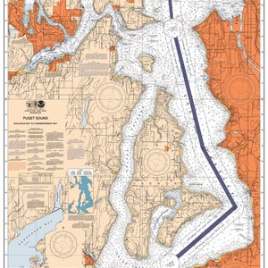 Puget Sound Seattle Nautical Chart Map Poster, Nautical Chart Print ...
