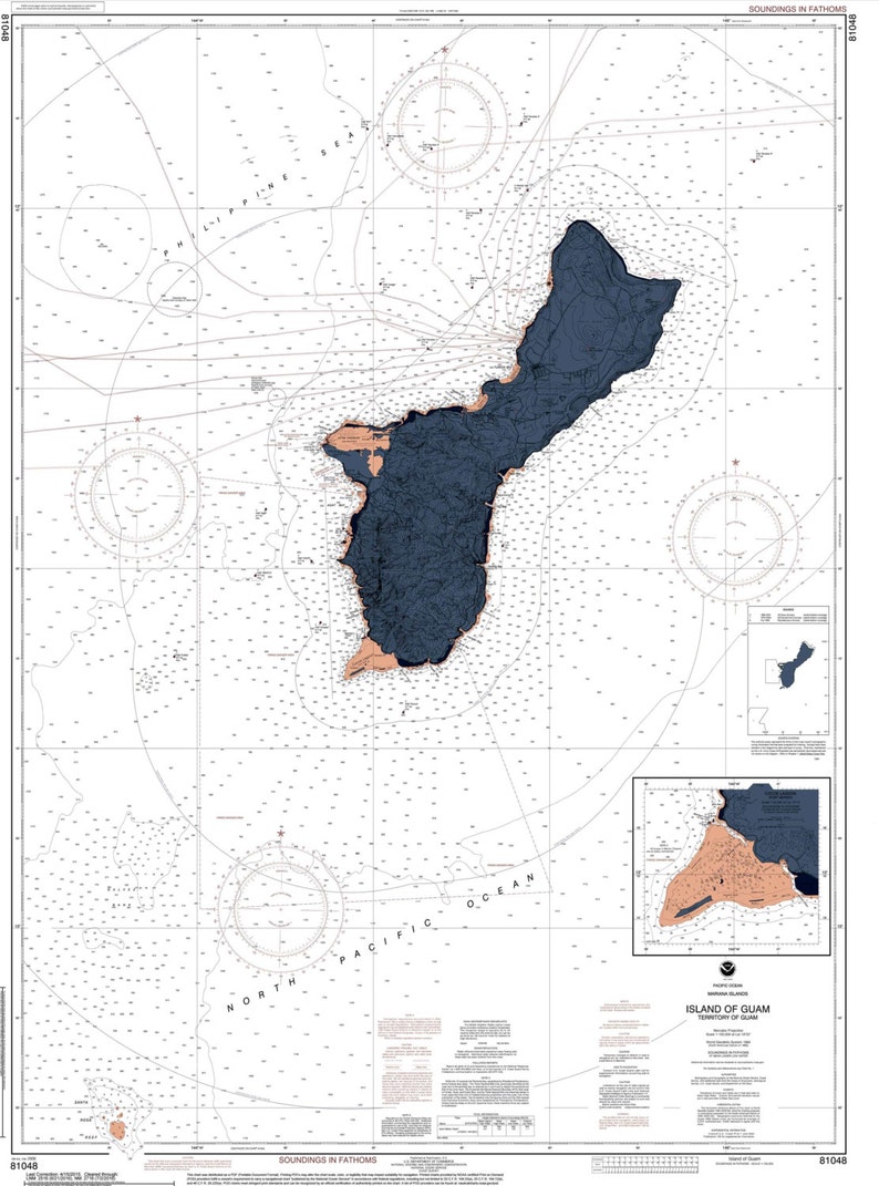 Guam NOAA Nautical Chart Map Art Poster Print Guam Map Guam - Etsy