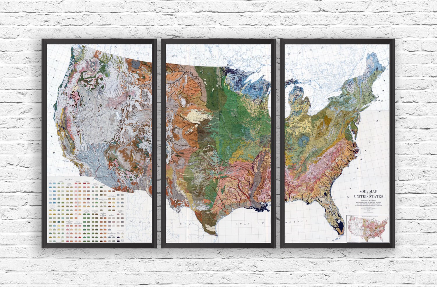 Multi Panel Art Triptych US Map Travel Map Vintage Map of | Etsy
