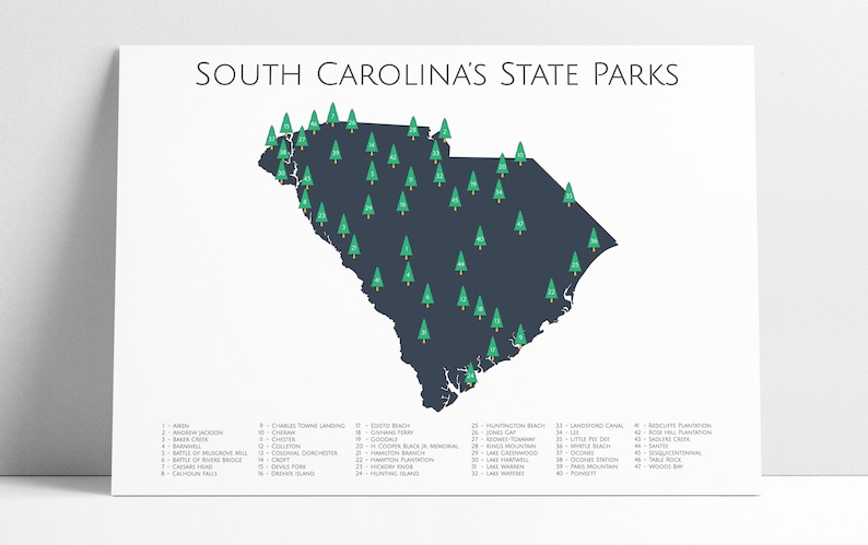 South Carolina's State Parks Checklist Map SC State - Etsy