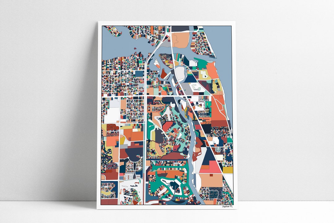 Jupiter FL Map Art Print Poster Jupiter Beach House Loxahatchee River ...