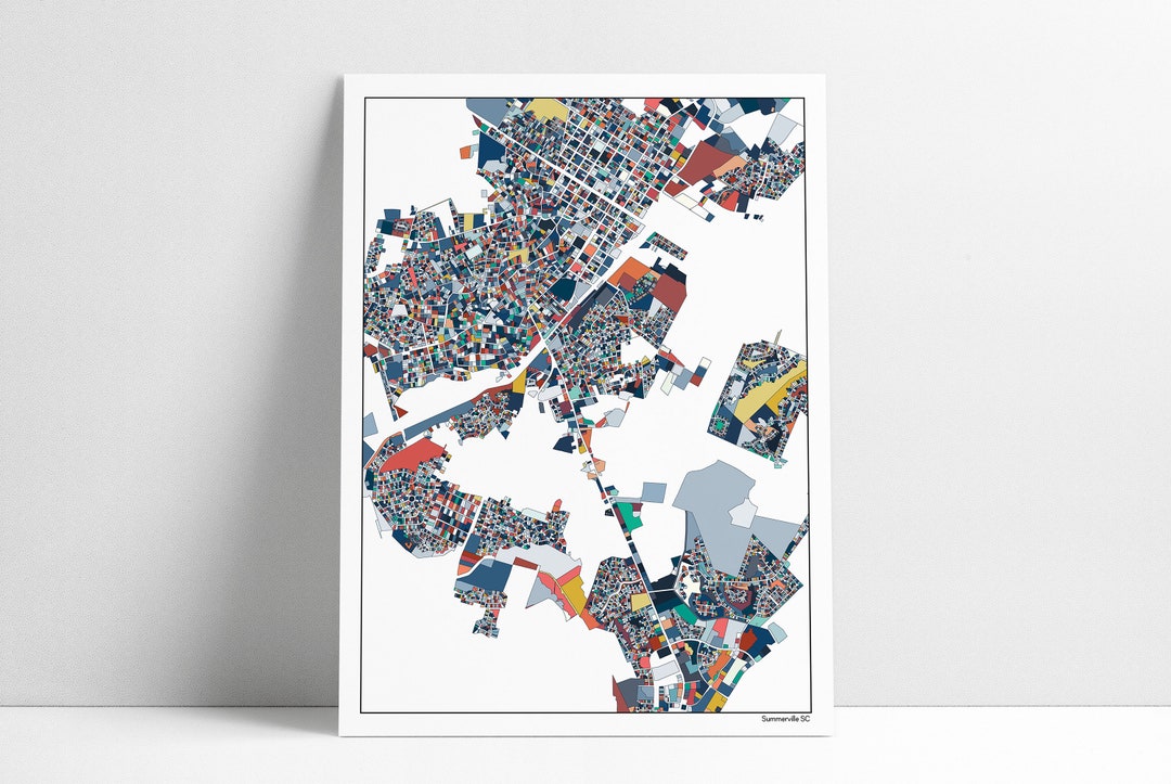Summerville SC City Map Art Print, Summerville South Carolina Map ...
