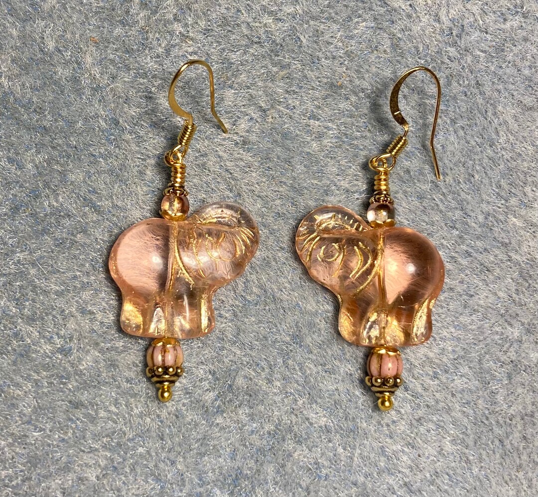 Translucent Rose Pink with Gold Inlay Czech Glass Elephant - Etsy