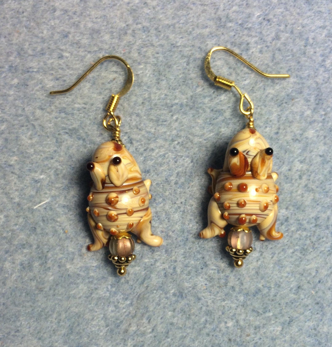 Tan Bumpy Toad Bead Earrings Adorned With Tan Czech Glass Beads. - Etsy UK