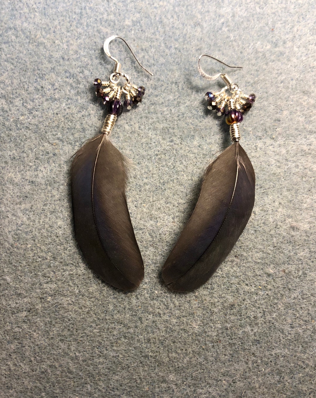 Purple and Bronze Pionus Parrot Feather Earrings Adorned With - Etsy