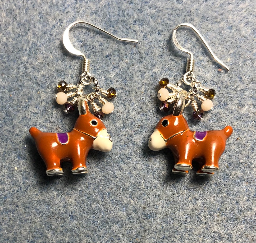 Brown White and Purple 3D Enamel Donkey Charm Earrings - Etsy