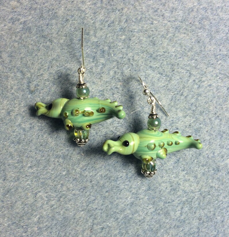 Green Lampwork Alligator Bead Earrings Adorned With Green - Etsy