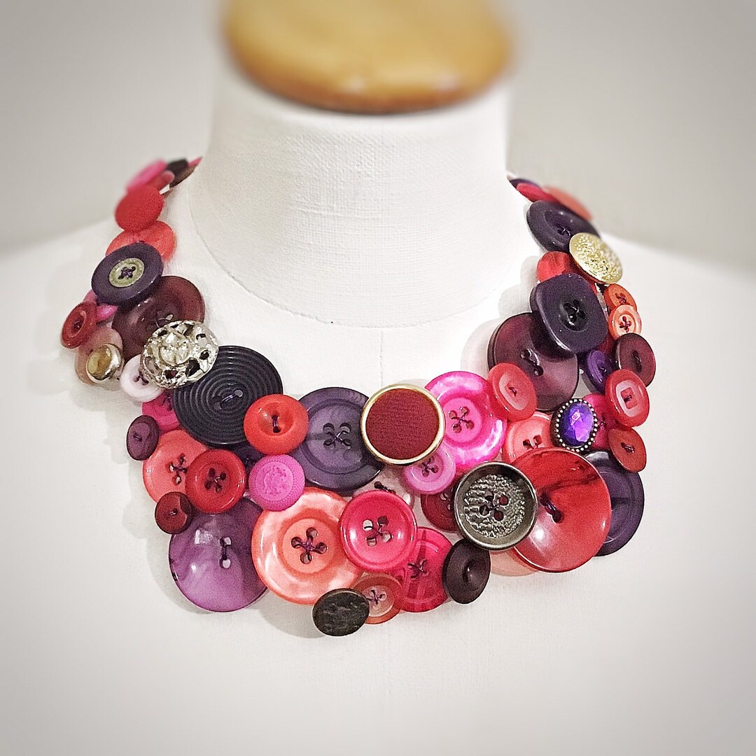 Amelia Choker With Vintage Buttons From Pink to Purple - Etsy UK