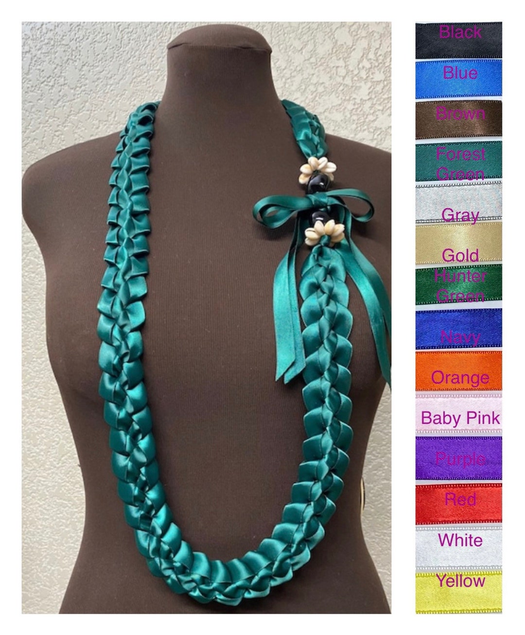 MADE TO ORDER 40” Long Satin Ribbon Lei With 2 Strands in a Variety of ...