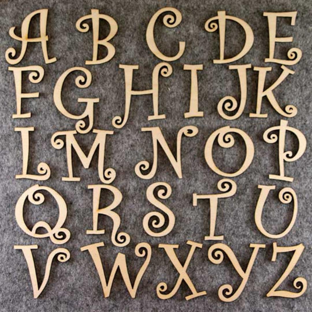 Curlz Font Alphabet Set Upper Case Letters A-Z 3mm Plywood 26 ...