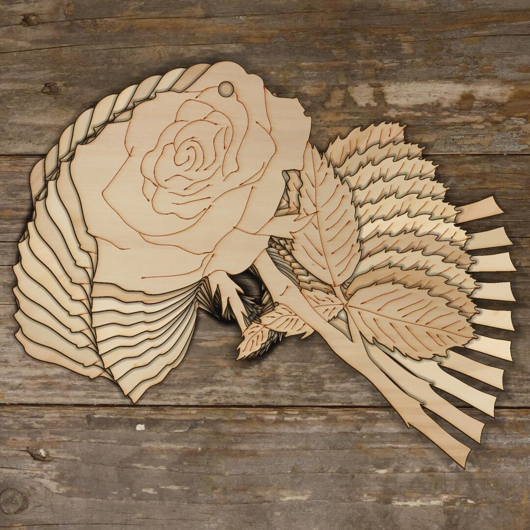 10x Wooden Rose Flower and Stem Craft Shapes 3mm Plywood Flowers Plants ...