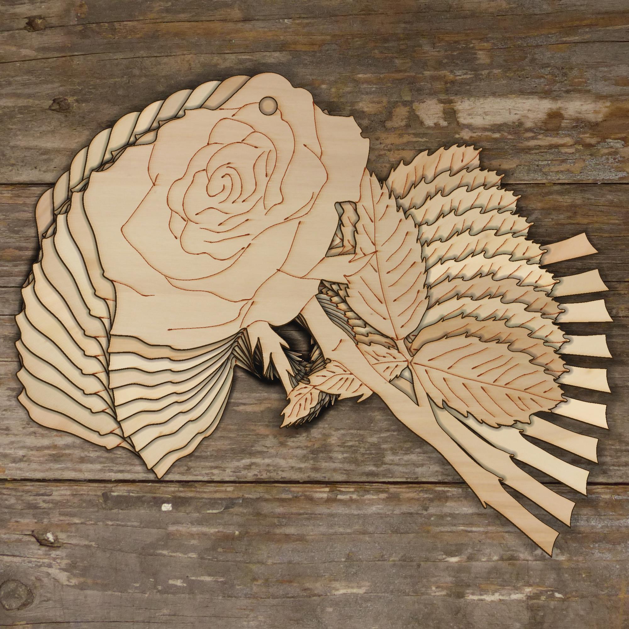 10x Wooden Rose Flower and Stem Craft Shapes 3mm Plywood Flowers Plants ...