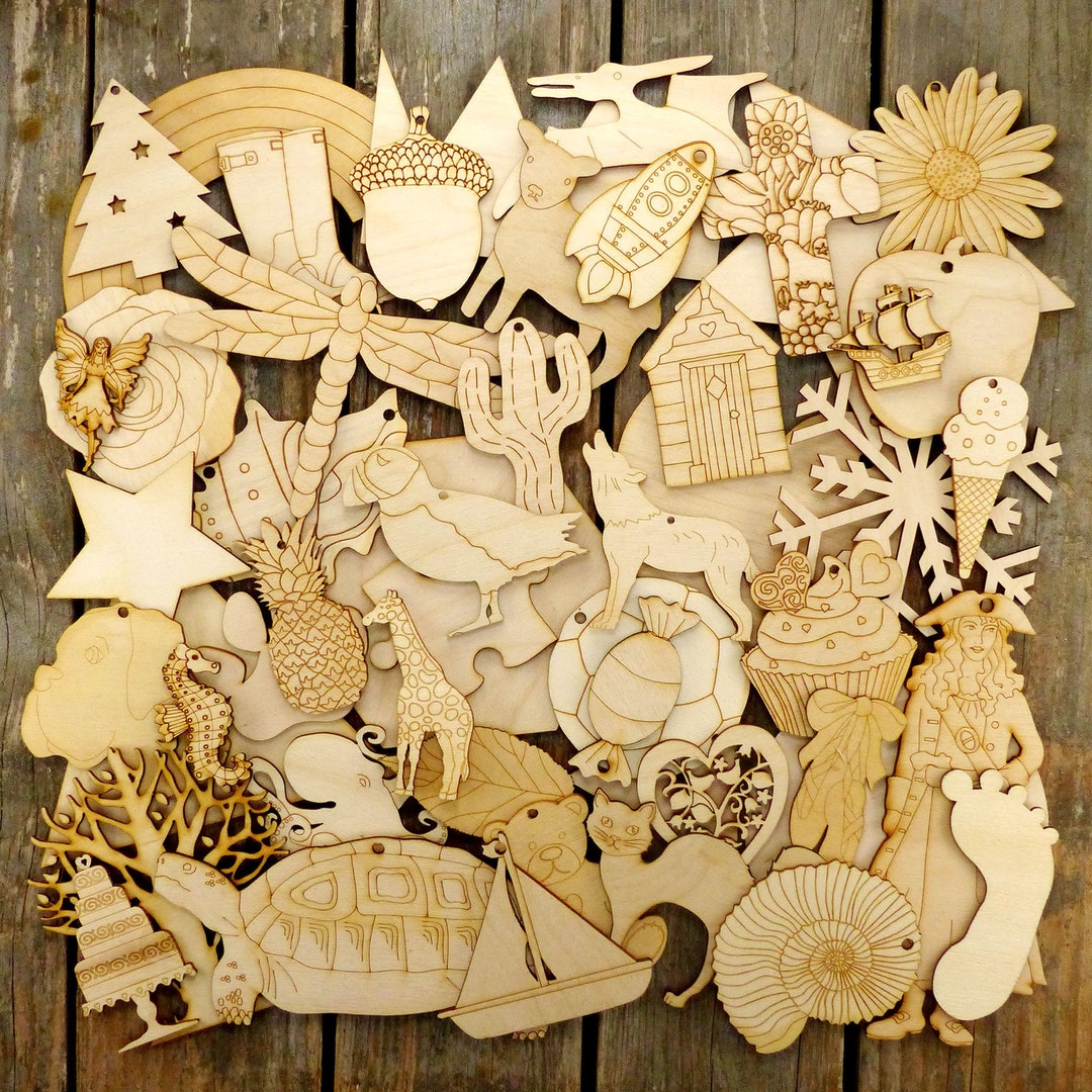 50+ Mix Wooden Craft Shapes 3mm Thick 2-15cm Size ~ 1/8 Inch Thickness ...