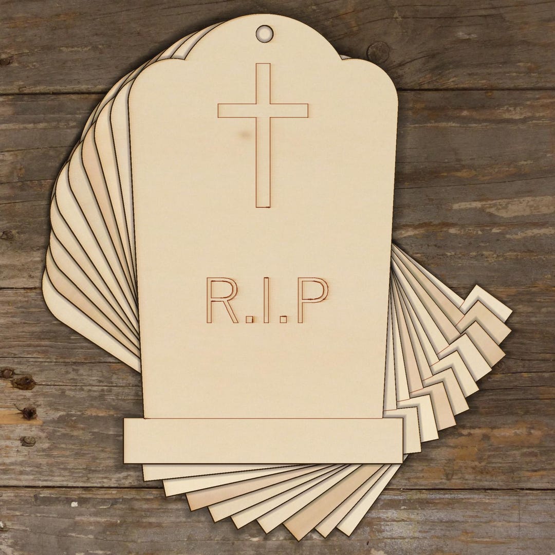 10x Wooden Grave Stone Scalloped RIP Cross Craft Shape 3mm Ply ...