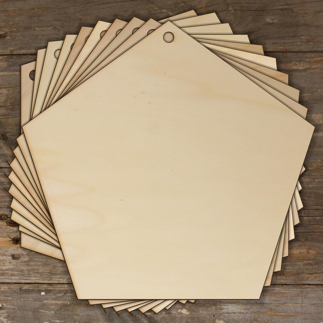 10x Wooden Pentagon Craft Shape 3mm Plywood Geometric 5 Sided Regular ...