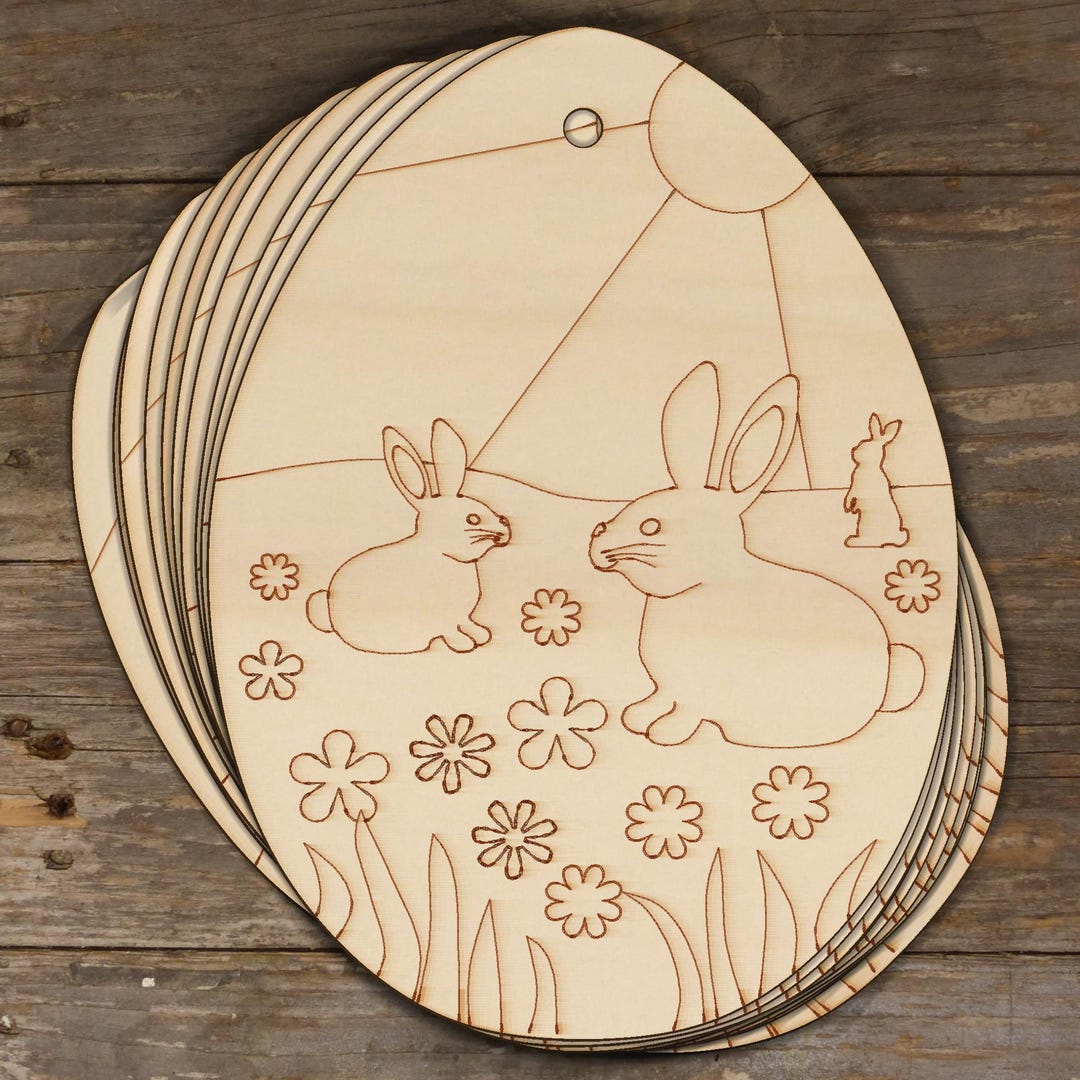 10x Wooden Easter Egg With Rabbit Flower Design Craft Shape 3mm Ply - Etsy